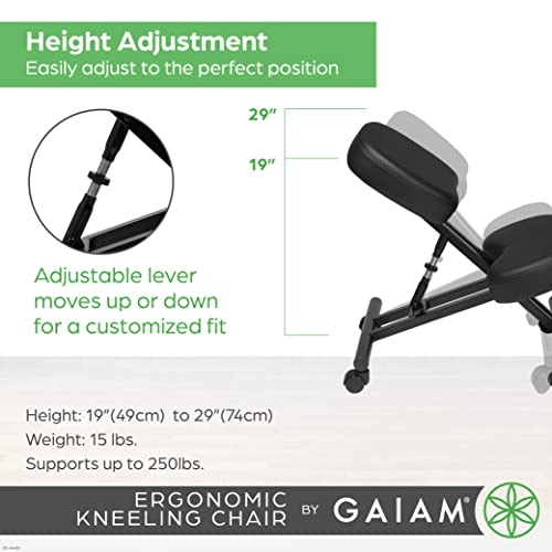 Gaiam Ergonomic Kneeling Chair - Adjustable Office Chair with Padded Cushions - Home Office Chair for Improving Posture and Core Alignment - Includes Easy-Glide Lockable Caster Wheels