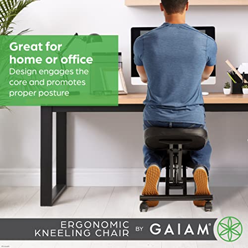 Gaiam Ergonomic Kneeling Chair - Adjustable Office Chair with Padded Cushions - Home Office Chair for Improving Posture and Core Alignment - Includes Easy-Glide Lockable Caster Wheels