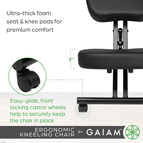 Gaiam Ergonomic Kneeling Chair - Adjustable Office Chair with Padded Cushions - Home Office Chair for Improving Posture and Core Alignment - Includes Easy-Glide Lockable Caster Wheels