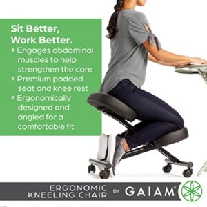 Gaiam Ergonomic Kneeling Chair - Adjustable Office Chair with Padded Cushions - Home Office Chair for Improving Posture and Core Alignment - Includes Easy-Glide Lockable Caster Wheels