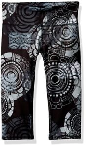 gaiam girls’ big tribal medallion yoga capri pant, black, 7/8