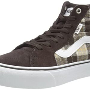 Vans Women's Hi-Top Platform Sneaker, Suede Plaid Mix Brown/White, 8