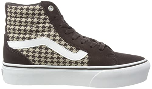 Vans Women's Hi-Top Platform Sneaker, Suede Plaid Mix Brown/White, 8