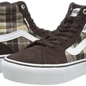 Vans Women's Hi-Top Platform Sneaker, Suede Plaid Mix Brown/White, 8