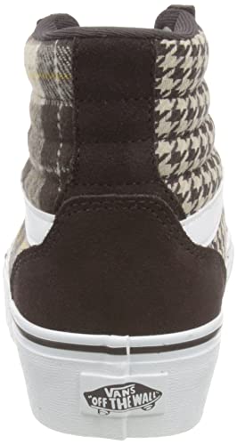 Vans Women's Hi-Top Platform Sneaker, Suede Plaid Mix Brown/White, 8