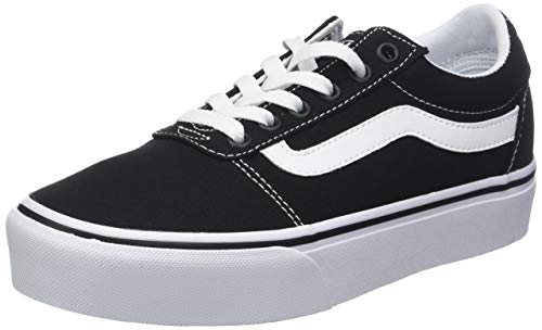 Vans Women's Ward Platform Low-Top Sneakers, Black ((Canvas) Black/White 187), 7.5