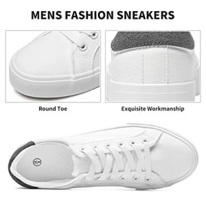 FRACORA Mens Canvas Shoes White Black Sneakers Low Top Lace Up Casual Shoes(White, US11)