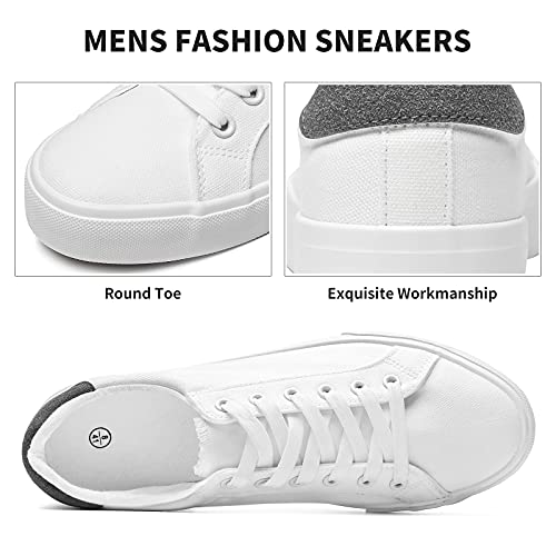 FRACORA Mens Canvas Shoes White Black Sneakers Low Top Lace Up Casual Shoes(White, US11)