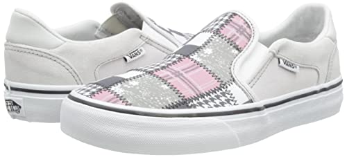 Vans Unisex Asher Canvas Low Platform Slip On Sneaker - Deluxe Patchwork Light Grey 9