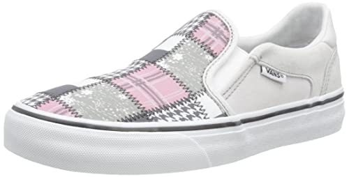 Vans Unisex Asher Canvas Low Platform Slip On Sneaker - Deluxe Patchwork Light Grey 9