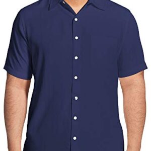 Van Heusen Men's Big and Tall Air Short Sleeve Button Down Poly Rayon Stripe Shirt, Blue/Black Iris, 2X-Large