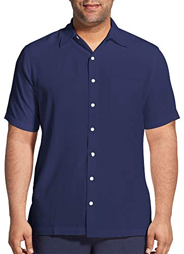 Van Heusen Men's Big and Tall Air Short Sleeve Button Down Poly Rayon Stripe Shirt, Blue/Black Iris, 2X-Large