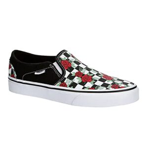 vans unisex asher slip on sneaker – multi checkeredboard – black 9.5