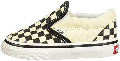 Vans Unisex-Child Classic Slip-ON-K, Black/White Checkerboard/White, 8 M US Toddler