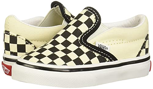 Vans Unisex-Child Classic Slip-ON-K, Black/White Checkerboard/White, 8 M US Toddler