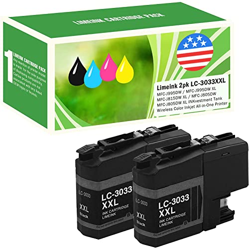 Limeink Compatible Ink Cartridges Replacement for Brother LC3033 XXL (2 Black) High Yield for Brother MFC-J995DW XL MFC-J805DW MFC-J815DW Printer BK MFC LC