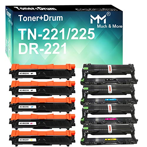 MM MUCH & MORE Compatible TN221 TN-225 TN-221 TN225 Toner Cartridge & DR221CL DR221 Drum Unit Replacement for Brother HL-3140CW HL-3170CDW MFC-9130CW MFC-9340CDW (9-Pack, 5 x Toner + 4 x Drum)