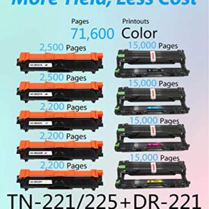 MM MUCH & MORE Compatible TN221 TN-225 TN-221 TN225 Toner Cartridge & DR221CL DR221 Drum Unit Replacement for Brother HL-3140CW HL-3170CDW MFC-9130CW MFC-9340CDW (9-Pack, 5 x Toner + 4 x Drum)