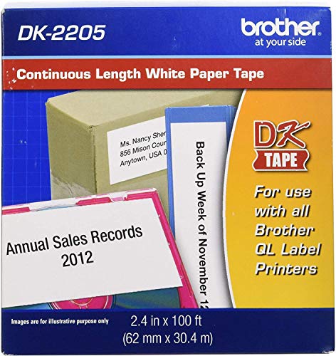 Brother Genuine, DK-2205 Continuous Paper Label Roll, Cut-to-Length Label, 2.4” x 100 Feet, (1) Roll Per Box (4)