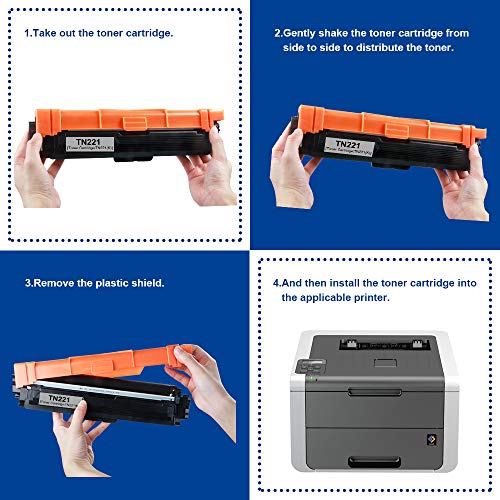 INK E-SALE Compatible Toner Cartridge Replacement for Brother TN221 TN225 TN-221 TN-225 (KCMY, 4-Pack), for use with Brother HL3170CDW HL-3170CDW, HL3140CW HL3180CDW, MFC9130CW MFC9330CDW MFC9340CDW