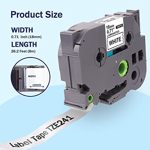 ISTAR Compatible Label Tape Replacement for Brother P-Touch TZe-241 TZe241 TZ-241 to use with Label Maker PTD400 PT-D450 PTD600 PTD400AD, 0.71 Inch (18mm) x 26.2 Feet (8m), Black on White, 4-Pack