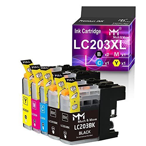 MM MUCH & MORE Compatible Ink Cartridge Replacement for Brother LC203XL LC-203XL LC203 XL for MFC-J480DW MFC-J880DW MFC-J4420DW MFC-J680DW MFC-J885DW Printer (5-Pack, 2 Black, Cyan, Magenta, Yellow)