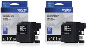 brother genuine black ink cartridge 2-pack, lc101bk, replacement black ink, page yield up to 300 pages each, lc101