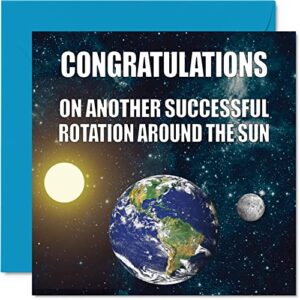 funny birthday cards for men women – earth rotation – banter happy birthday cards for brother sister son daughter mom dad nan grandad, 5.7 x 5.7 inch joke humour greeting cards 18th 21st 30th 40th bday