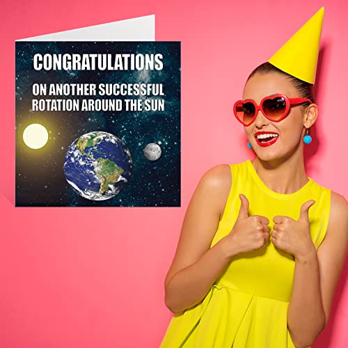 Funny Birthday Cards for Men Women - Earth Rotation - Banter Happy Birthday Cards for Brother Sister Son Daughter Mom Dad Nan Grandad, 5.7 x 5.7 Inch Joke Humour Greeting Cards 18th 21st 30th 40th Bday