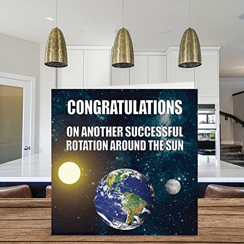 Funny Birthday Cards for Men Women - Earth Rotation - Banter Happy Birthday Cards for Brother Sister Son Daughter Mom Dad Nan Grandad, 5.7 x 5.7 Inch Joke Humour Greeting Cards 18th 21st 30th 40th Bday