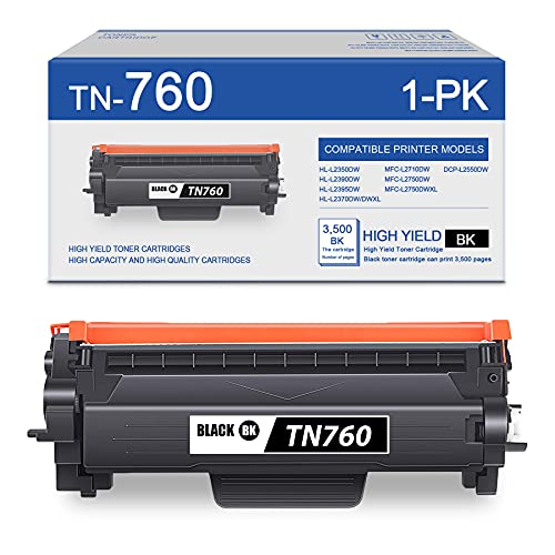 MaxColor 1 Pack Black TN760 High Yield Toner Compatible TN-760 Toner Cartridge Replacement for Brother HL-L2390DW L2350DW L2395DW L2370DW/DWXL DCP-L2550DW MFC-L2750DW L2750DWXL L2710DW Printer.