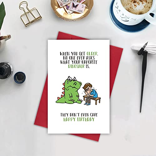 Funny Birthday Card, Humorous Adult Dinosaur Card, Hilarious Dinosaur Bday Card for Friends Him Brother...