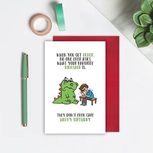 Funny Birthday Card, Humorous Adult Dinosaur Card, Hilarious Dinosaur Bday Card for Friends Him Brother...