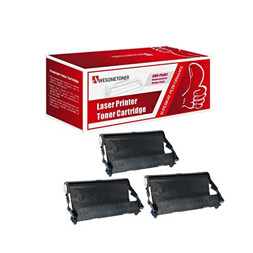 Awesometoner Compatible Fax Cartridge Ribbon Replacement for Brother PC401 C use with Intellifax 560, 565, 580 (Black, 3-Pack)