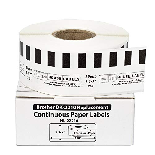 HOUSELABELS Compatible with DK-2210 Replacement Roll for Brother QL Label Printers; Continuous Length Labels; 1-1/7" x 100 feet (29mm*30.48m) - 54 Rolls