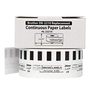 HOUSELABELS Compatible with DK-2210 Replacement Roll for Brother QL Label Printers; Continuous Length Labels; 1-1/7" x 100 feet (29mm*30.48m) - 54 Rolls