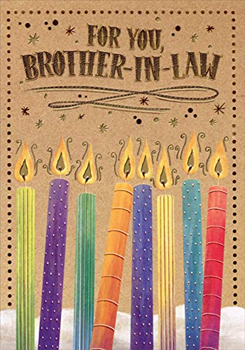 Designer Greetings Eight Tall Colorful Candles with Gold Foil Flames Birthday Card for Brother-in-Law