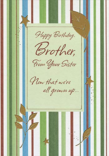 Designer Greetings Gold Foil Leaves and Stars on Stripes Brother Birthday Card from Sister