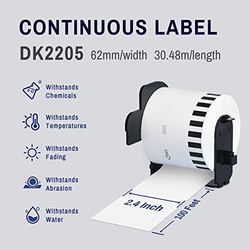 DK2205 SAILNER Compatible Label Replacement for Brother DK-2205 (2.4" X 100 Ft.) Continuous Paper Tape, Use with Brother QL Label Printers - 8 Rolls + 8 Frames 2-3/7" x 100' DK-2205