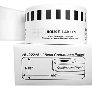 HOUSELABELS Compatible with DK-2225 Replacement Roll for Brother QL Label Printers; Continuous Length Labels; 1-1/2" x 100 feet (38mm*30.48m) - 47 Rolls