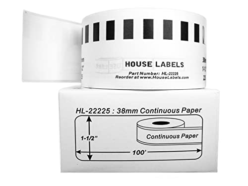 HOUSELABELS Compatible with DK-2225 Replacement Roll for Brother QL Label Printers; Continuous Length Labels; 1-1/2" x 100 feet (38mm*30.48m) - 47 Rolls