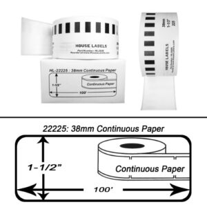 HOUSELABELS Compatible with DK-2225 Replacement Roll for Brother QL Label Printers; Continuous Length Labels; 1-1/2" x 100 feet (38mm*30.48m) - 47 Rolls