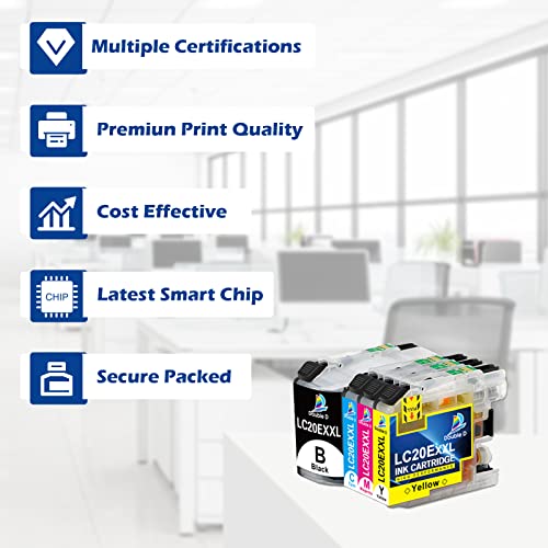 DOUBLE D Compatible LC20E Ink Cartridges Replacement for Brother LC20E LC-20E XXL for Brother MFC-J985DW J775DW J5920DW J985DWXL Printer (1BK+1C+1M+1Y) 4 Pack