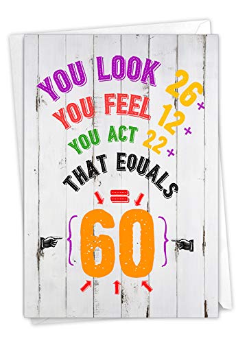 NobleWorks - 60th Milestone Birthday Card with Envelope - Fun Notecard for 60 Year Old, Stationery Congrats - Age Equation 60 C7194MBG