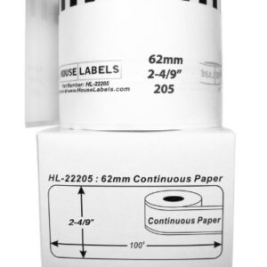 Generic Continuous Paper Labels Compatible w/Brother DK2205 (2-4/9" x 100'; 62mm30.48m) BPA Free (6 Rolls)