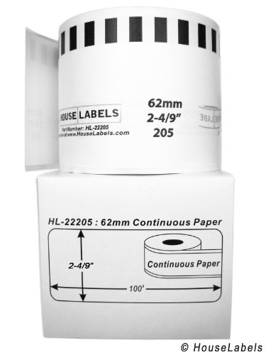 Generic Continuous Paper Labels Compatible w/Brother DK2205 (2-4/9" x 100'; 62mm30.48m) BPA Free (6 Rolls)