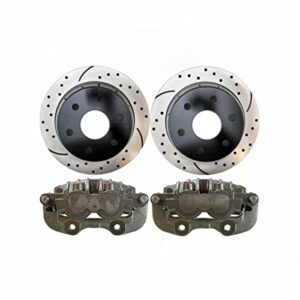 ortus uni rear brake calipers & drilled slotted rotors black kit fits 18-b4764