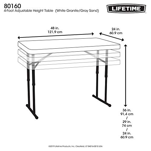 LIFETIME 80160 Commercial Height Adjustable Folding Utility Table, 4 Feet, White Granite