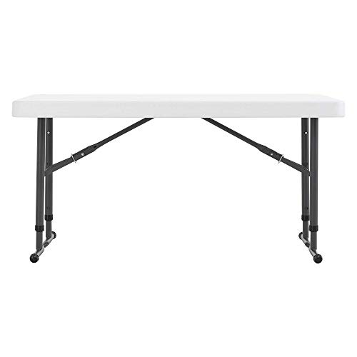 LIFETIME 80160 Commercial Height Adjustable Folding Utility Table, 4 Feet, White Granite