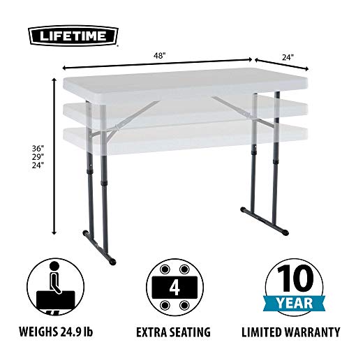 LIFETIME 80160 Commercial Height Adjustable Folding Utility Table, 4 Feet, White Granite